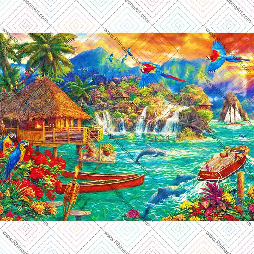 FULLY BEADED! WILD TROPICAL PORT 50*70cm – Rhinestone Art